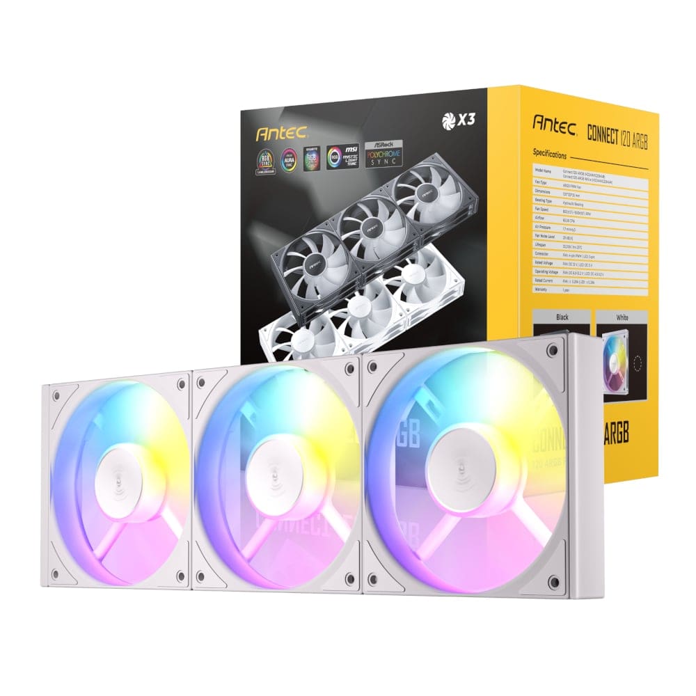 Antec Connect 120 ARGB PWM Fan 3 Pack - White - Tachyon Tech
